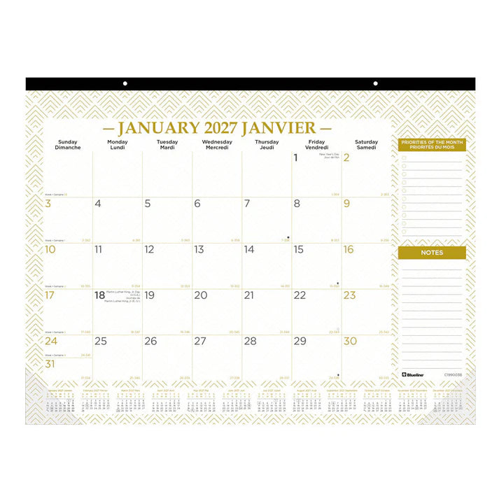 Calendar Pad-Desk Monthly 22X17 Gold Bilingual 2027 (C199003B-27) — TG ...