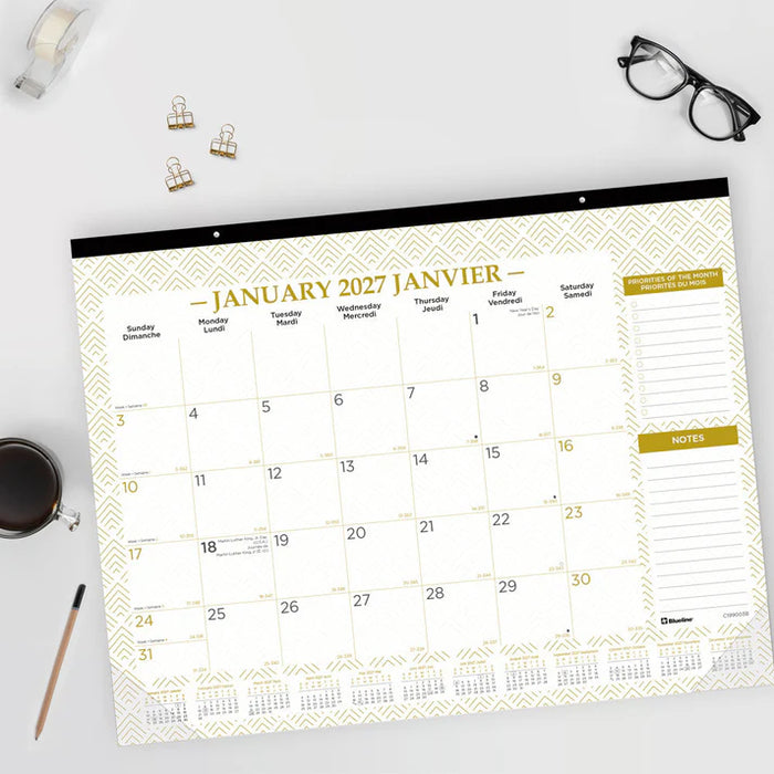 Calendar Pad-Desk Monthly 22X17 Gold Bilingual 2027 (C199003B-27) — TG ...